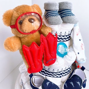 Nautical Diaper Cake, Scuba Diver Diaper Cake, Teddy Bear Diaper Cake ...
