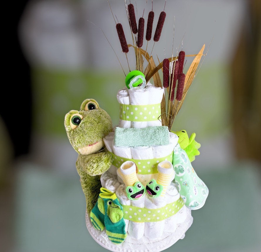 Frog Diaper Cake Frog Themed Boy Diaper Cake Centerpiece - Etsy