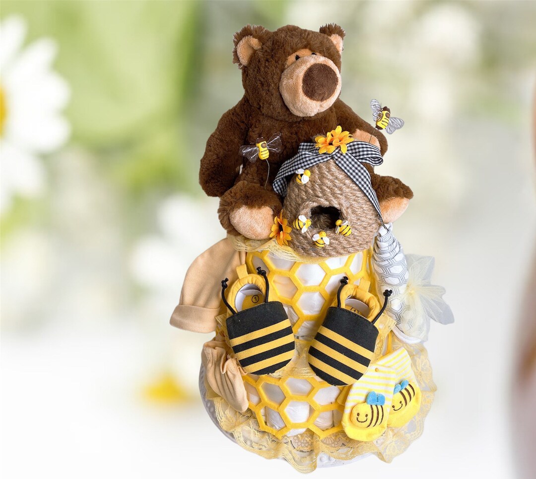 Honey Teddy Bear Diaper Cake, Bee Diaper Cake, Teddy Bear Diaper Cake ...