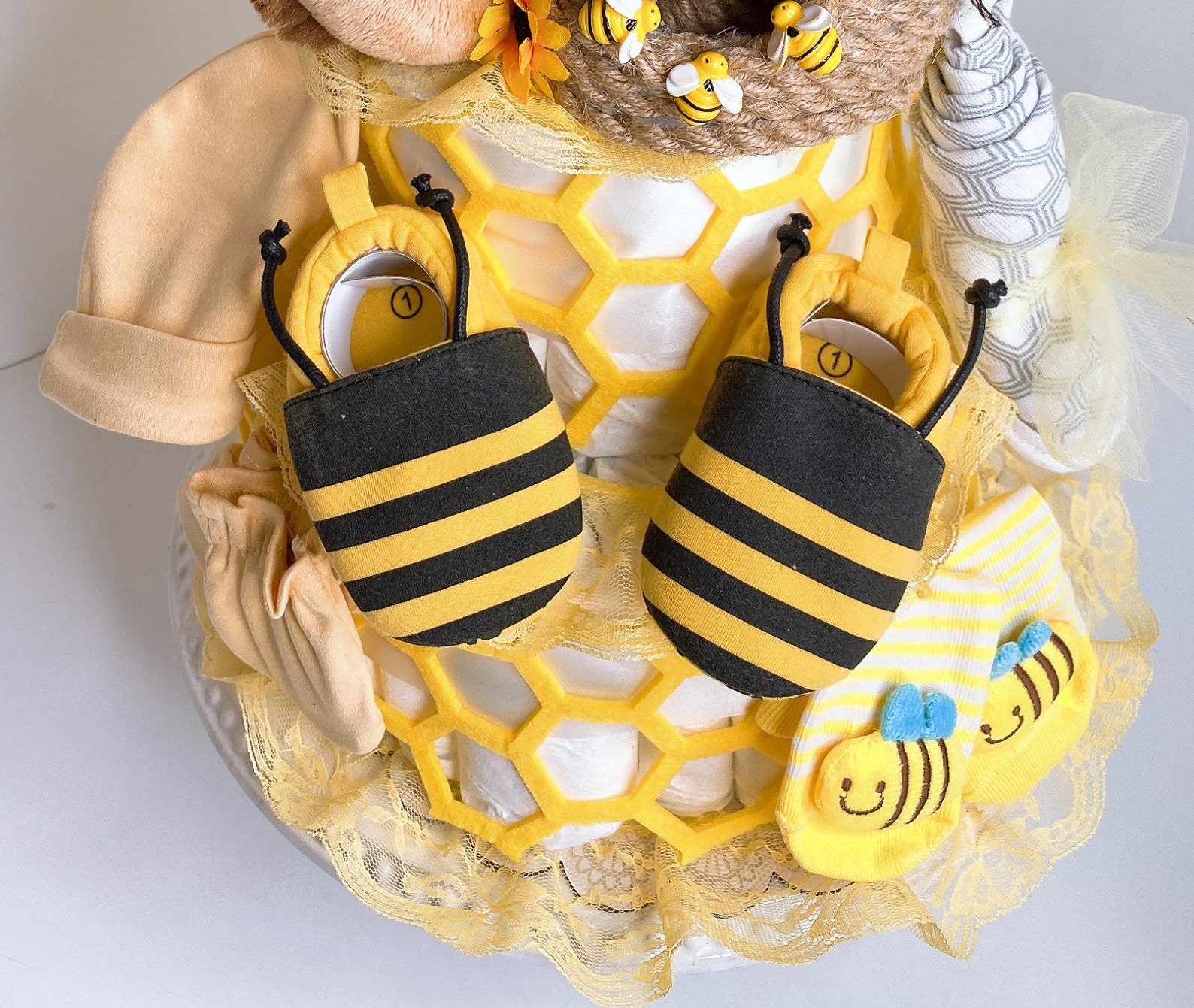 Honey Bee Teddy Bear Diaper Cake, Baby Shower Gift - Etsy