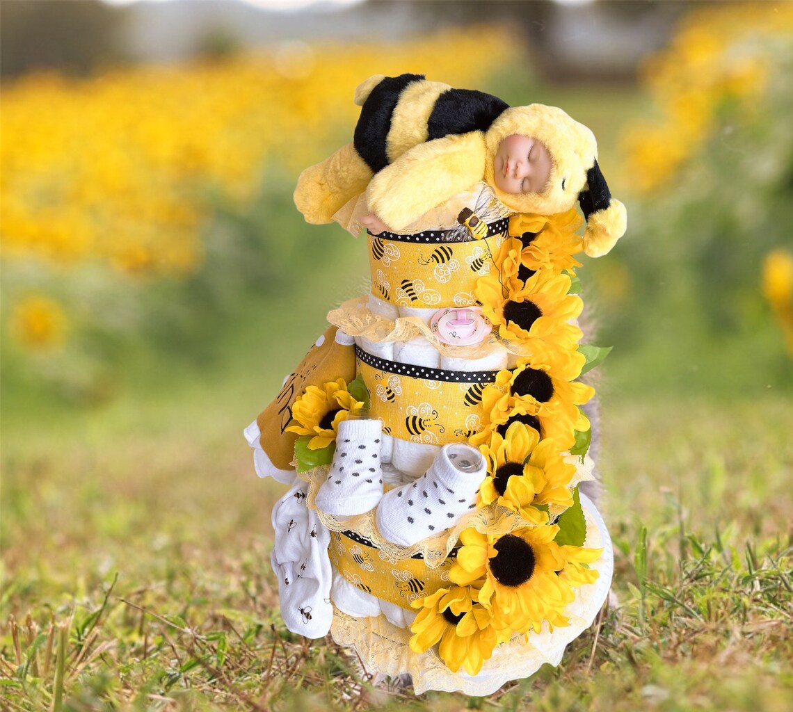 Girl Bee Diaper Cake Bumblebee Diaper Cake Bee Theme Girl - Etsy