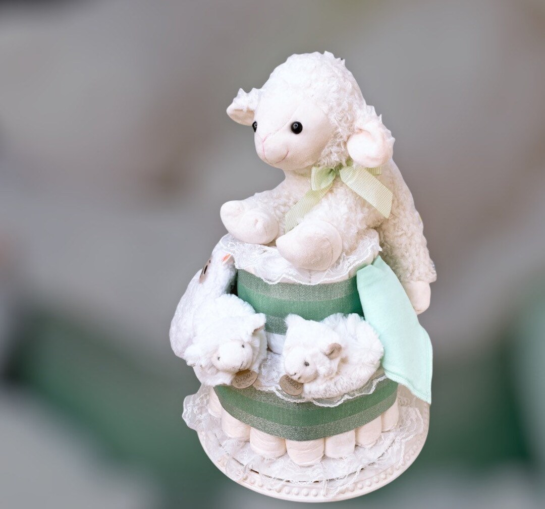 Lamb Diaper Cake: Unisex Baby Shower Centerpiece - Etsy