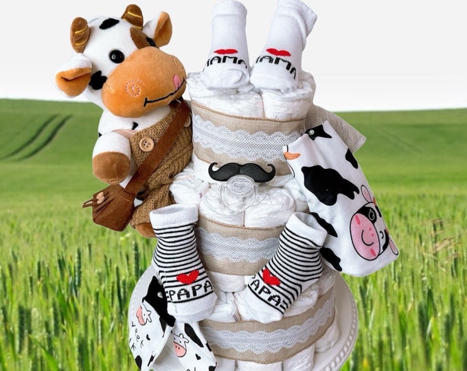 Cow Diaper Cake 3 Tier Farm Theme Diaper Cake, 3 Tier Diaper Cake Kit ...