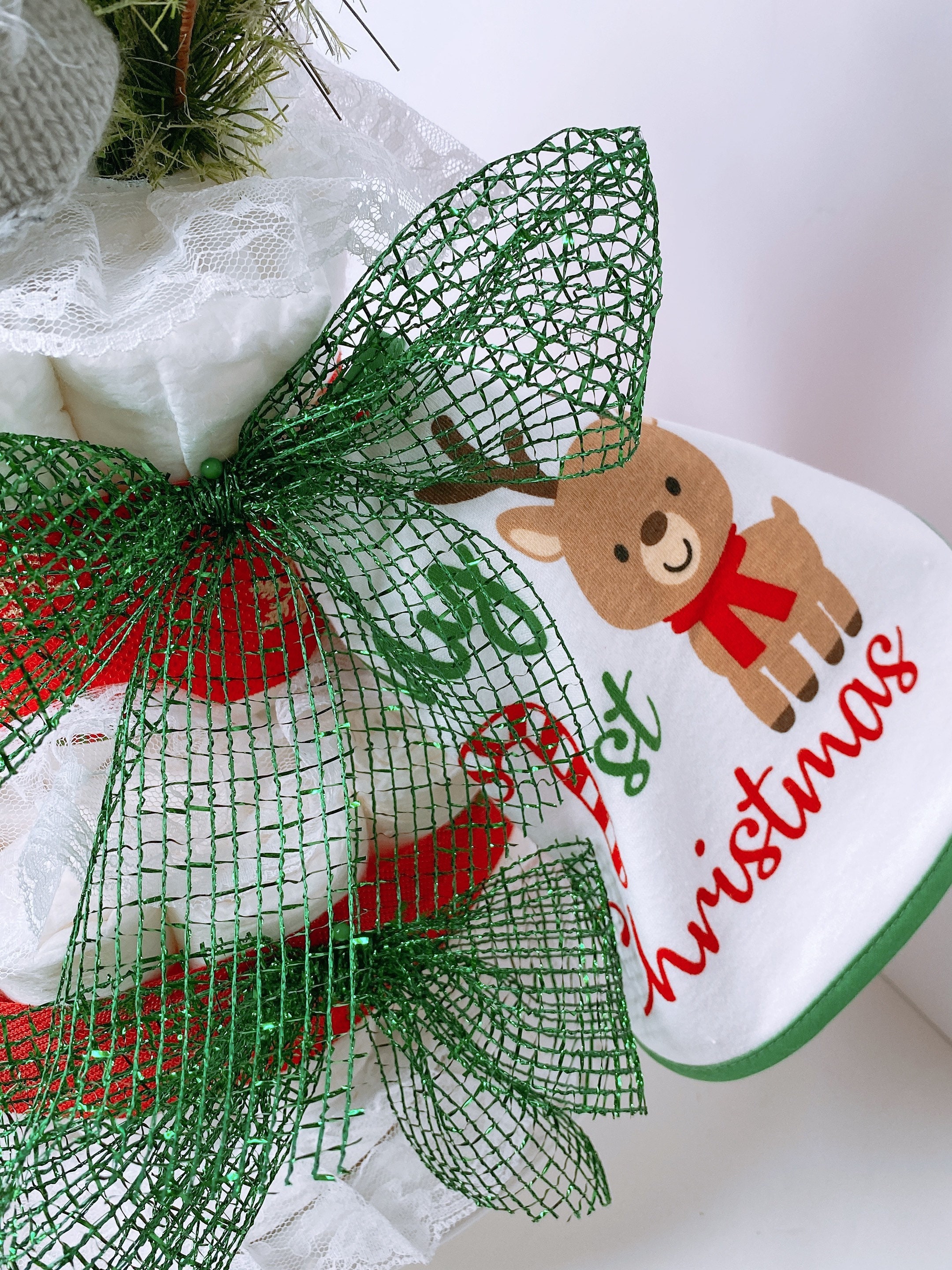 Christmas Diaper Cake, Baby Shower Gift, Hat, Booties & Bib - Etsy