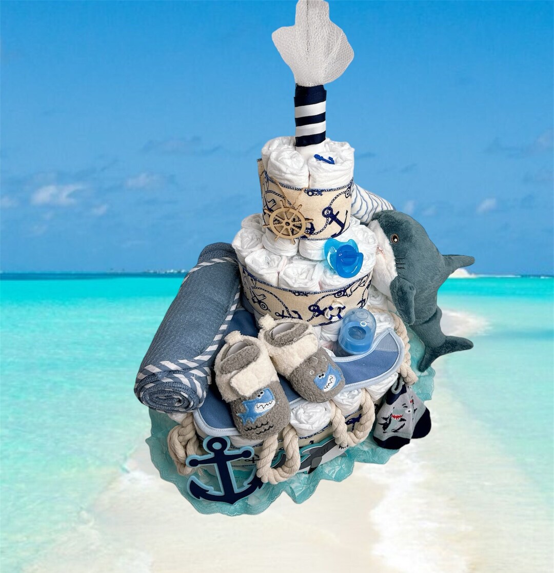 Ship Diaper Cake, Shark Diaper Cake, Nautical Theme, Centerpiece - Etsy