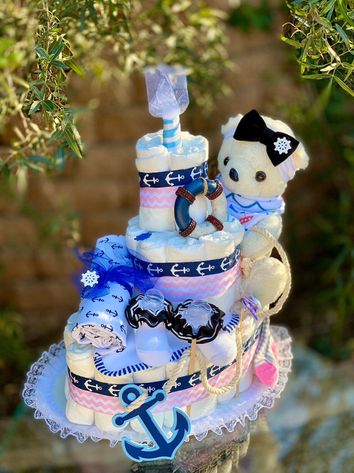 Girl Nautical Diaper Cake Girl Diaper Cake Centerpiece | Etsy