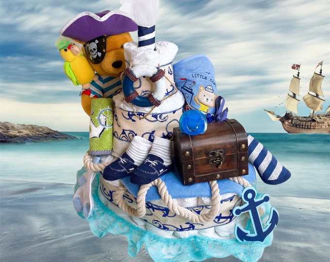 Pirate Ship Diaper Cake, Pirate Themed, Pirate Baby Shower, Nautical ...