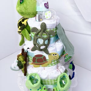 Turtle Diaper Cake, Unisex Diaper Cake, Baby Shower Gift, Centerpiece ...