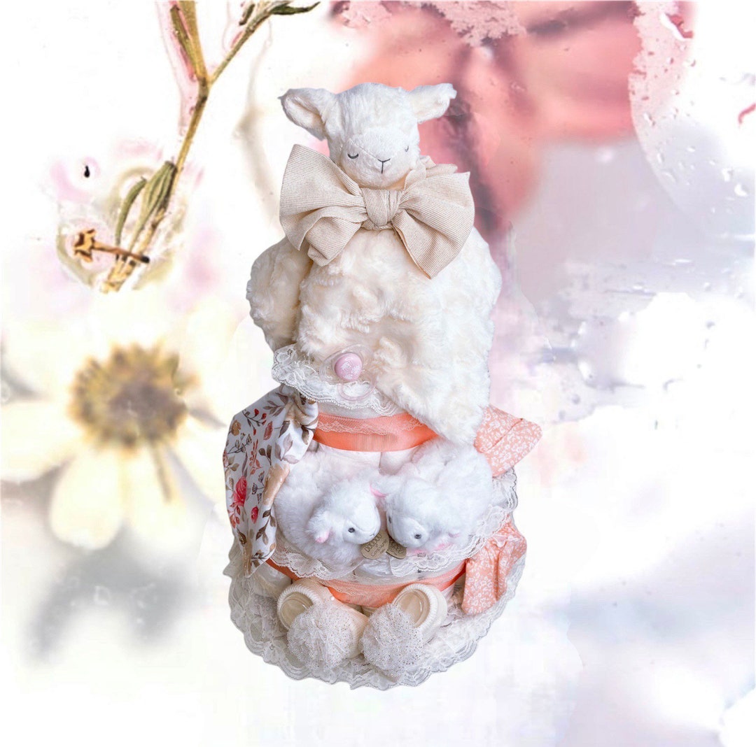 Lamb Diaper Cake: 3-tier Baby Shower Centerpiece - Etsy