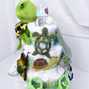 Turtle Diaper Cake, Unisex Diaper Cake, Baby Shower Gift, Centerpiece ...