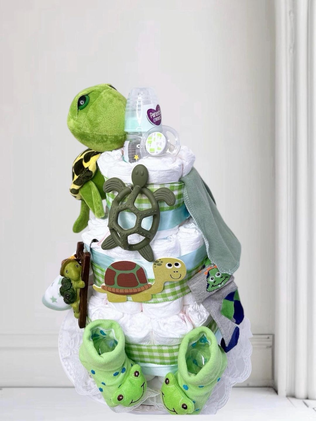 Turtle Diaper Cake, Unisex Diaper Cake, Baby Shower Gift, Centerpiece ...