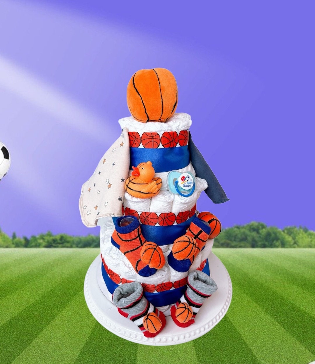 Basketball Diaper Cake: 3-tier Sports Baby Shower Centerpiece - Etsy