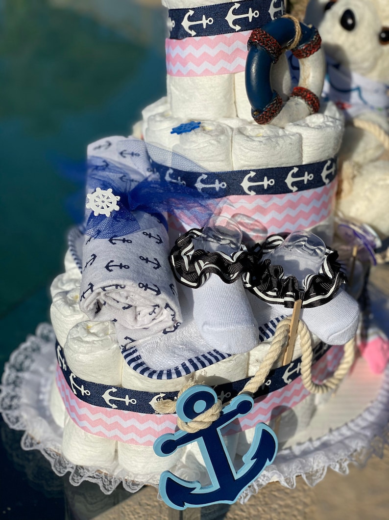 Girl Nautical Diaper Cake Girl Diaper Cake Centerpiece | Etsy