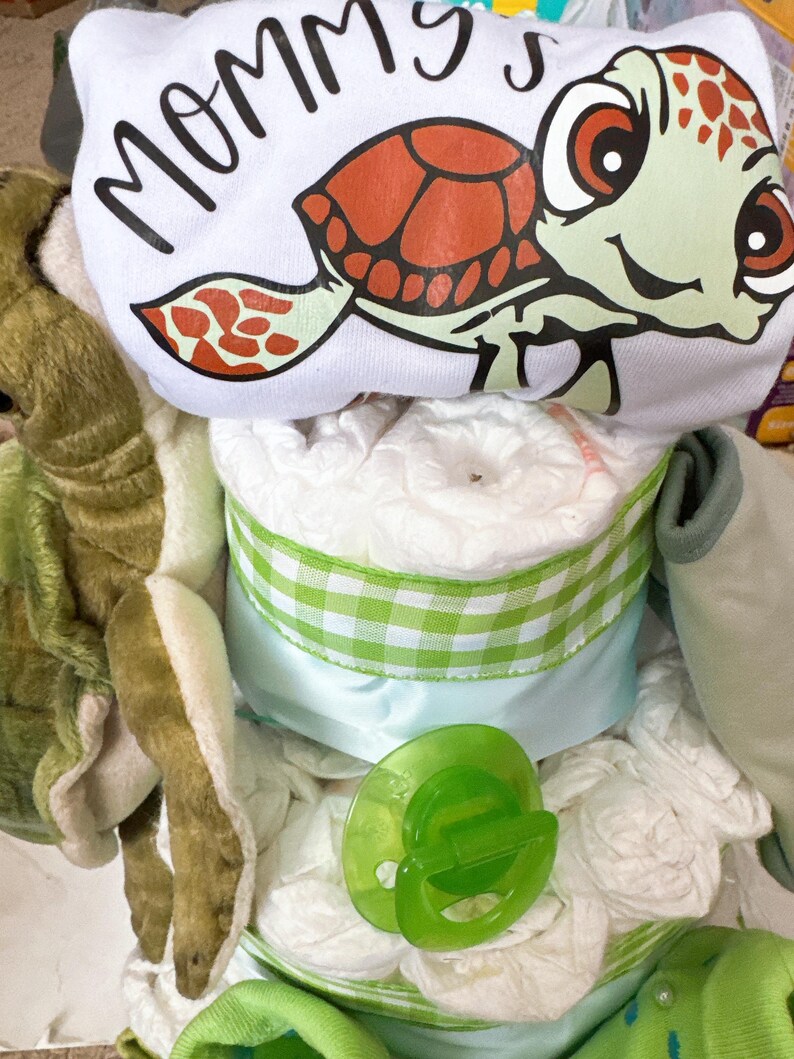 Turtle Diaper Cake: 3-tier Baby Shower Centerpiece Gift - Etsy