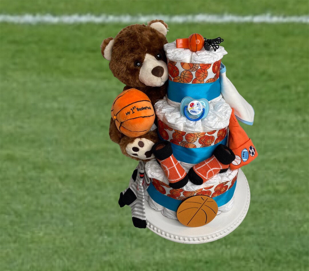 Basketball Diaper Cake: 3-tier Sports Baby Shower Centerpiece - Etsy