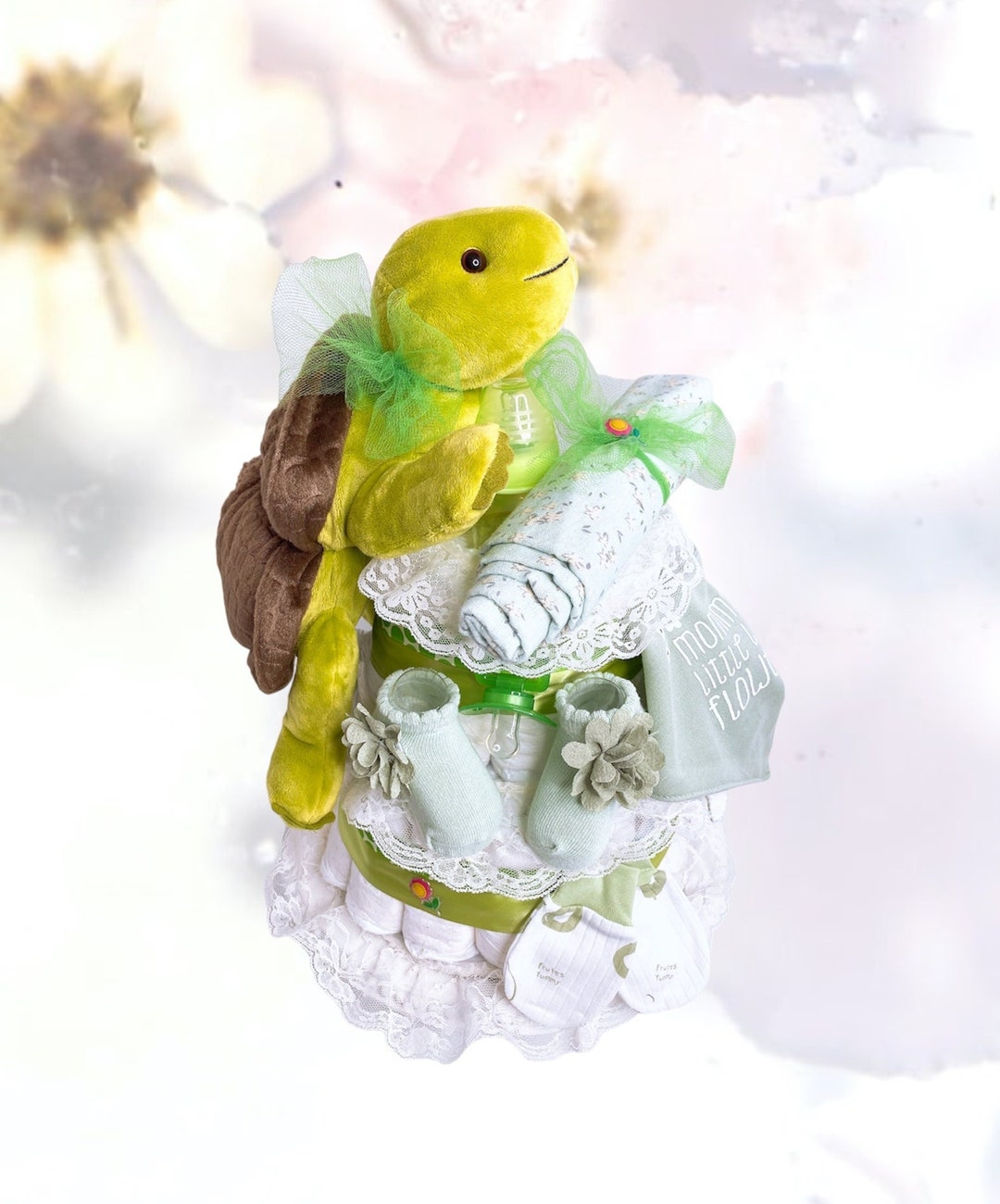 Turtle Baby Girl Diaper Cake, Turtle Baby Shower, Turtle Theme ...