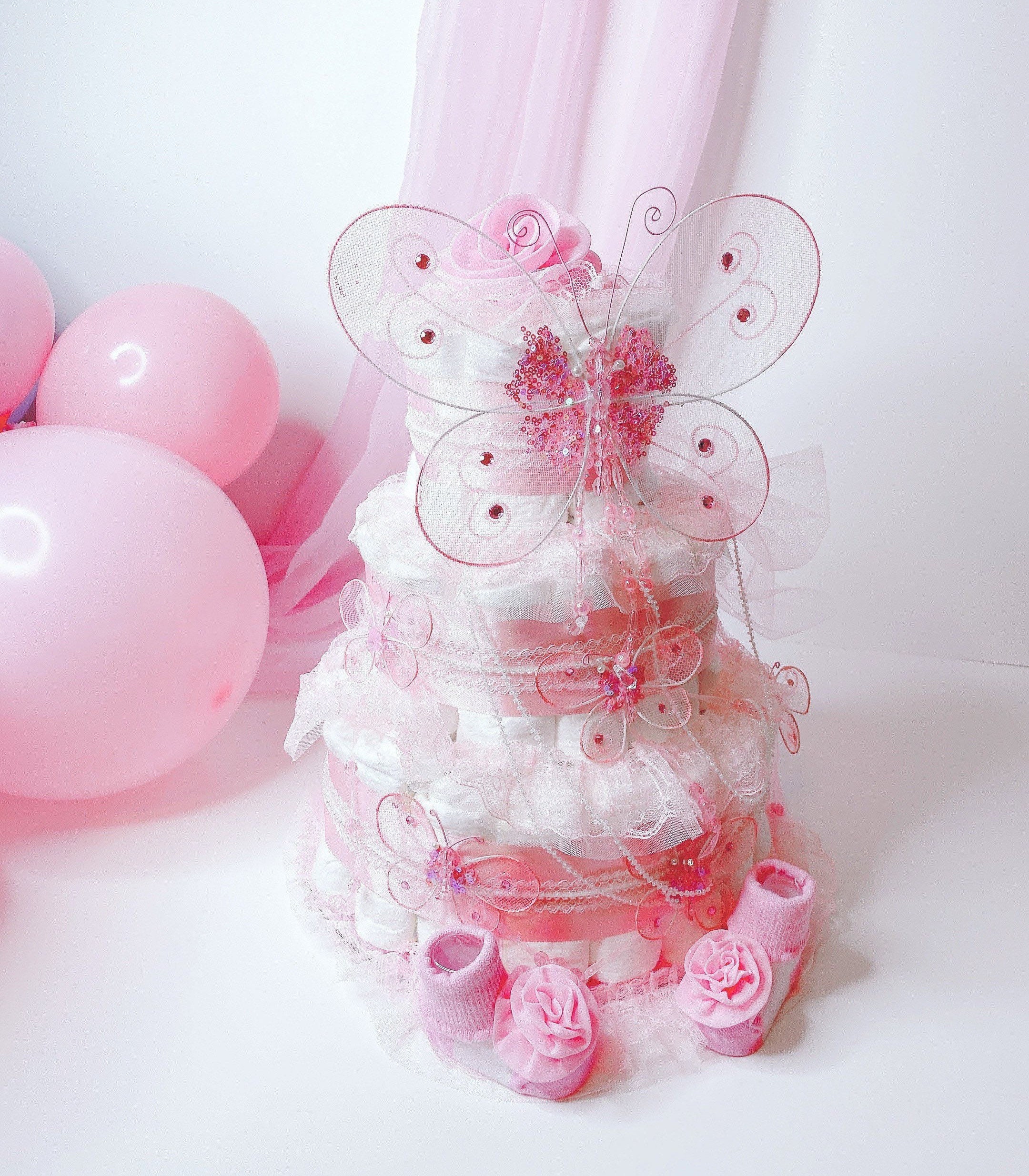 Butterfly Diaper Cake: Pink Baby Shower Centerpiece - Etsy