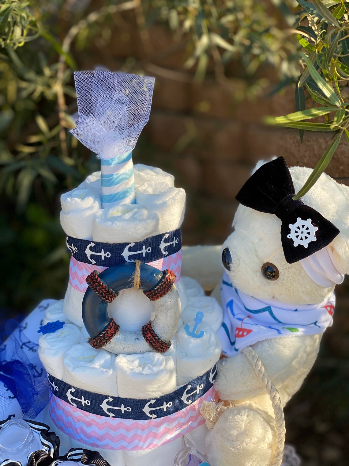 Girl Nautical Diaper Cake Girl Diaper Cake Centerpiece | Etsy