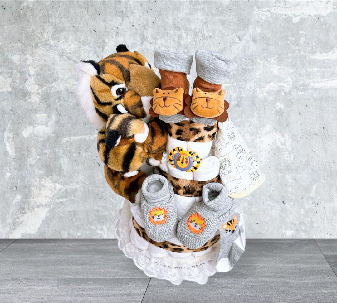 Tiger Diaper Cake, Safari Diaper Cake, Safari Baby Shower, Centerpiece ...