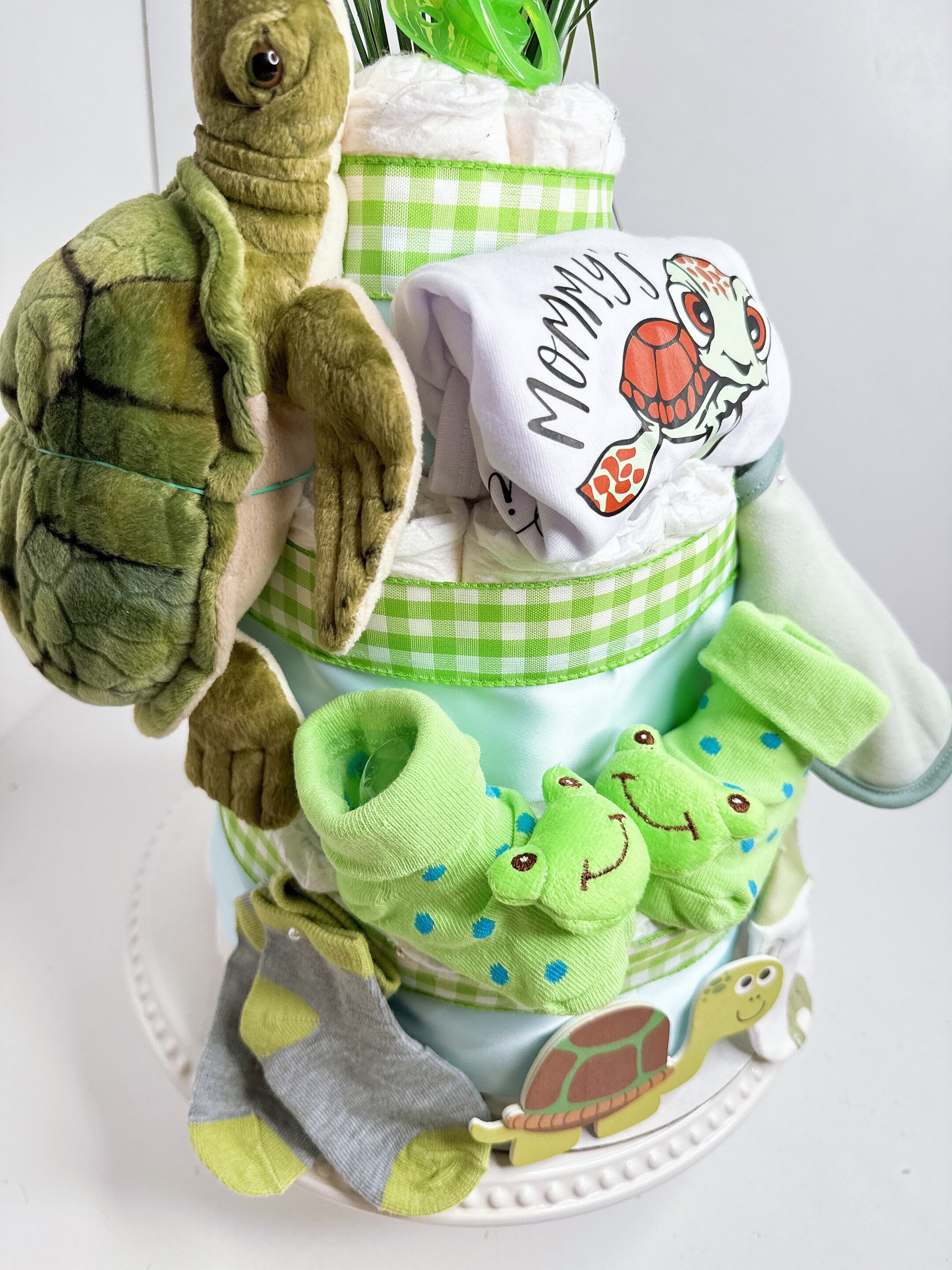 Turtle Diaper Cake: 3-tier Baby Shower Centerpiece Gift - Etsy
