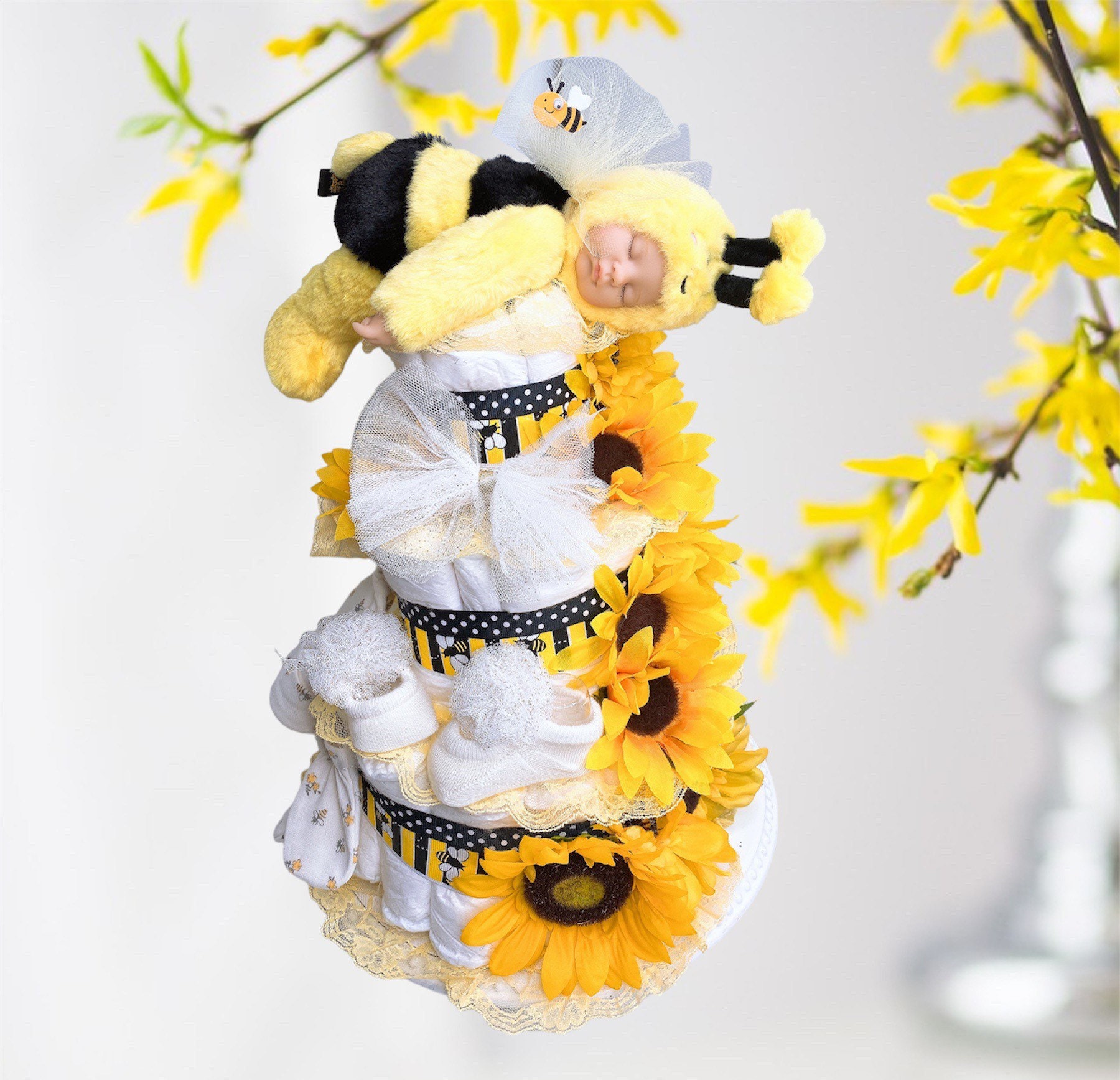 Girl Bee Diaper Cake, Bumblebee Diaper Cake, Bee Theme, Girl Diaper ...
