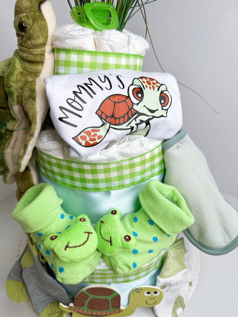 Turtle Diaper Cake: 3-tier Baby Shower Centerpiece Gift - Etsy