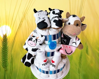 Cow Diaper Cake 3 Tier Farm Theme Diaper Cake, 3 Tier Diaper Cake Kit ...