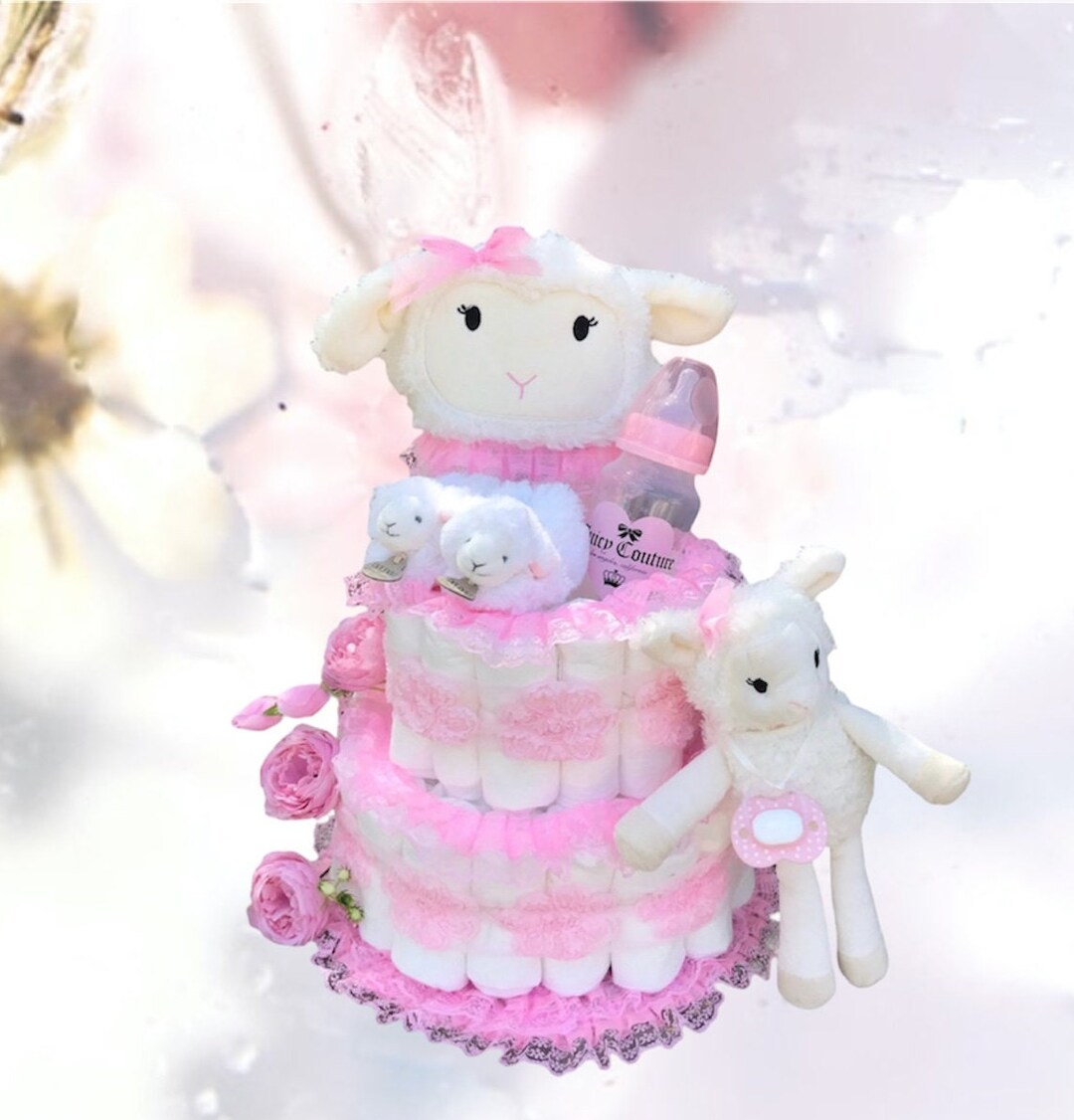 Lamb Baby Girl Diaper Cake, Lamb Baby Shower, Baby Girls Shower Gift - Etsy