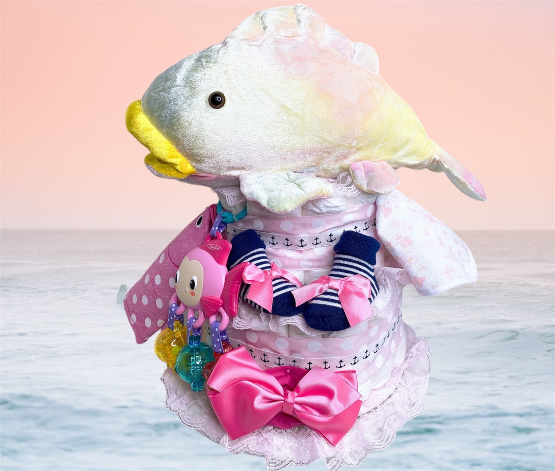 Nautical Girl Diaper Cake, Fish Diaper Cake , Nautical Themed ...