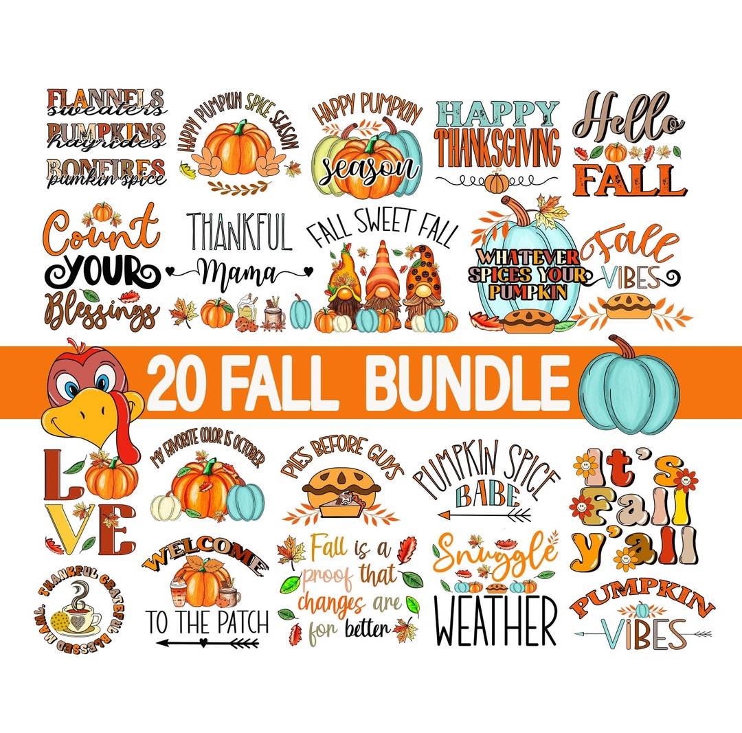 Fall Bundle Png, Halloween Png, Thanksgiving, Harvest, Autumn, Retro ...