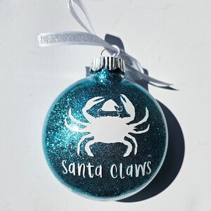 Santa Claws Crab Teal Glitter Christmas Ornament Tropical Coastal Crab ...
