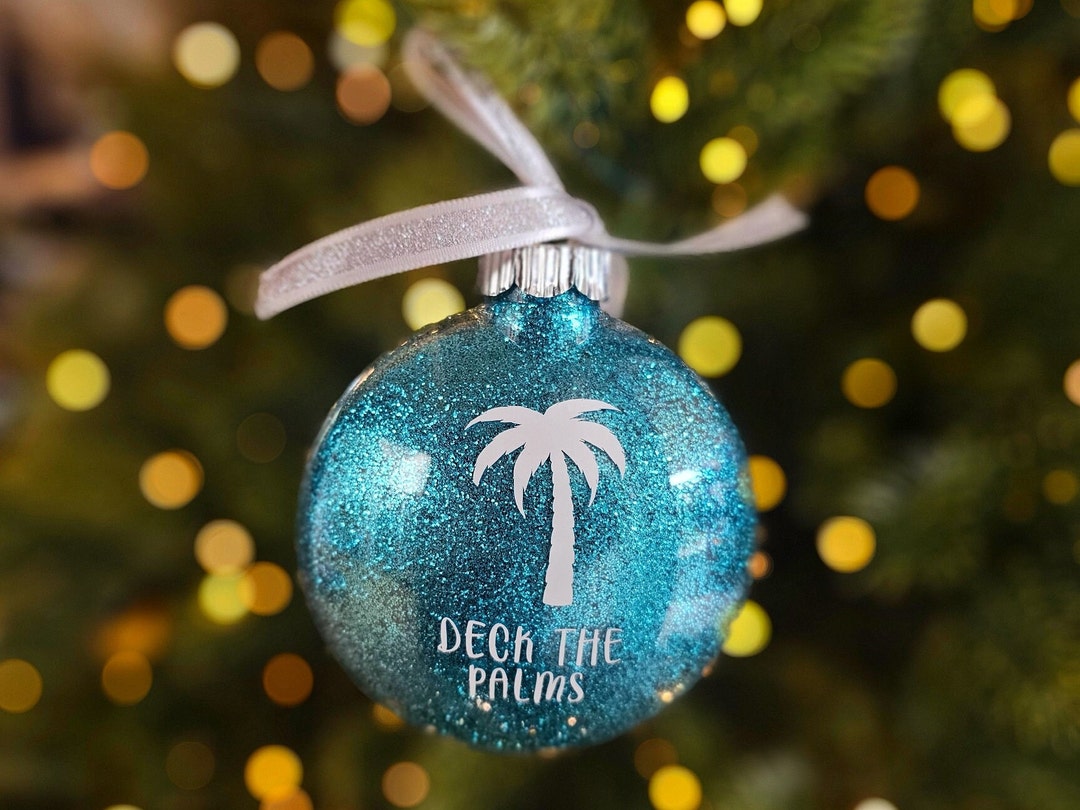 Teal Glitter Christmas Ornament – Deck the Palms, Palm Tree Silhouette ...
