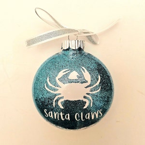 Santa Claws Crab Teal Glitter Christmas Ornament Tropical Coastal Crab ...