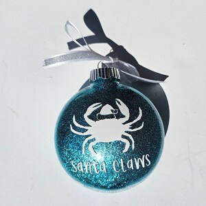 Santa Claws Crab Teal Glitter Christmas Ornament Tropical Coastal Crab ...
