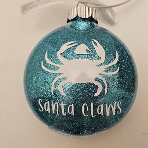 Santa Claws Crab Teal Glitter Christmas Ornament Tropical Coastal Crab ...