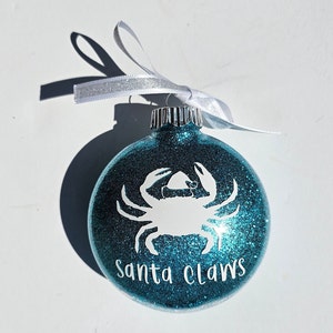 Santa Claws Crab Teal Glitter Christmas Ornament Tropical Coastal Crab ...