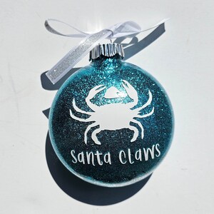 Santa Claws Crab Teal Glitter Christmas Ornament Tropical Coastal Crab ...