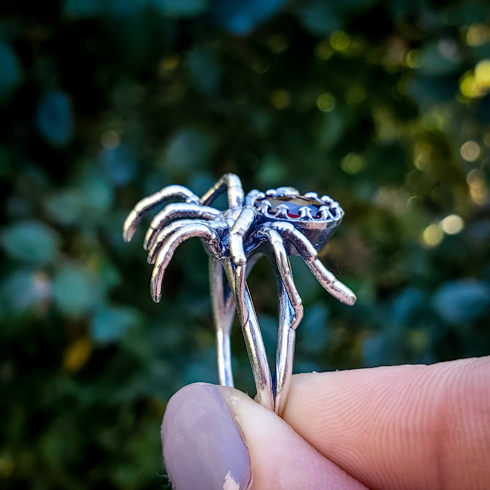 Silver Garnet Tarantula Spider Ring - Etsy