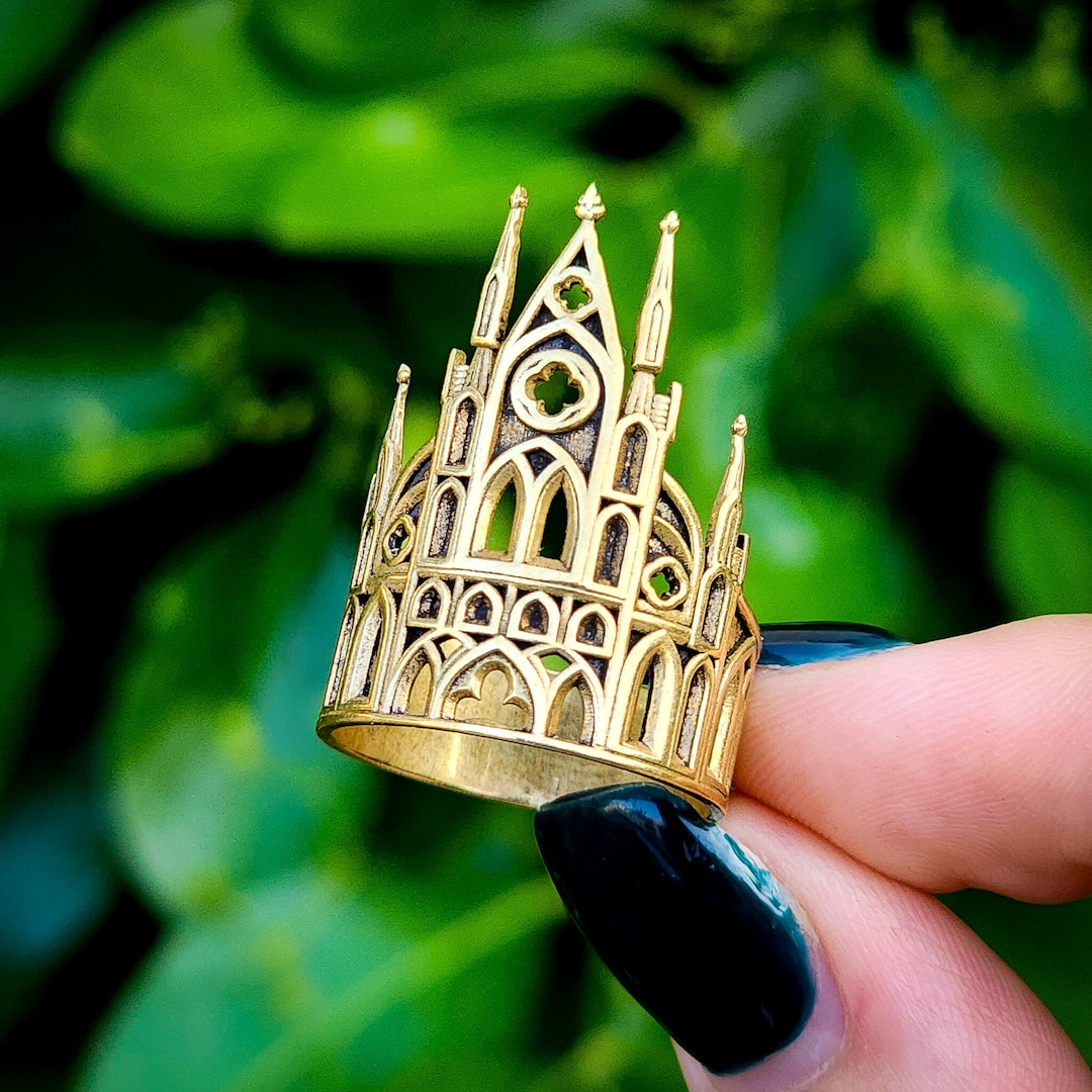 Brass Gothic Cathedral Ring - Etsy