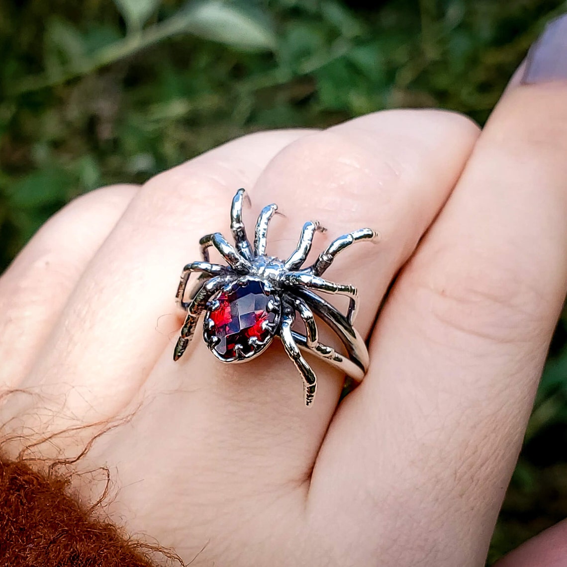 Silver Garnet Tarantula Spider Ring - Etsy