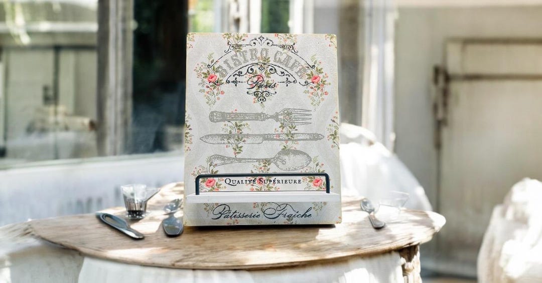 Vintage French Country Inspired Wooden Cookbook Stand With Floral ...