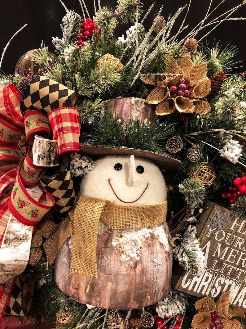 Rustic Wood Snowman Christmas Wreath for Your Door Snowman - Etsy