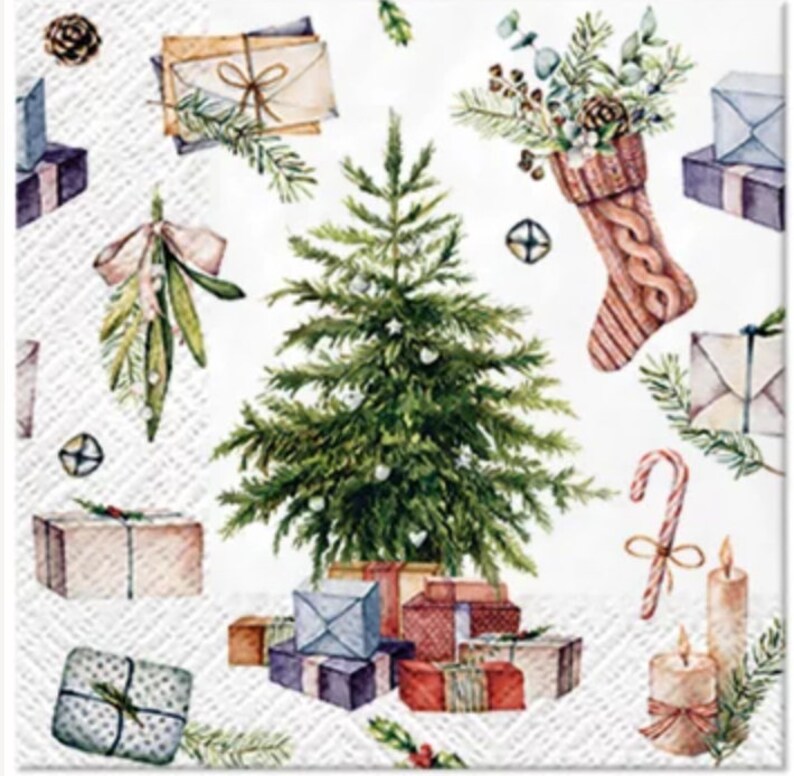 Christmas Tree Collage Paper Napkins | Decoupage Prints, Holiday Decor ...