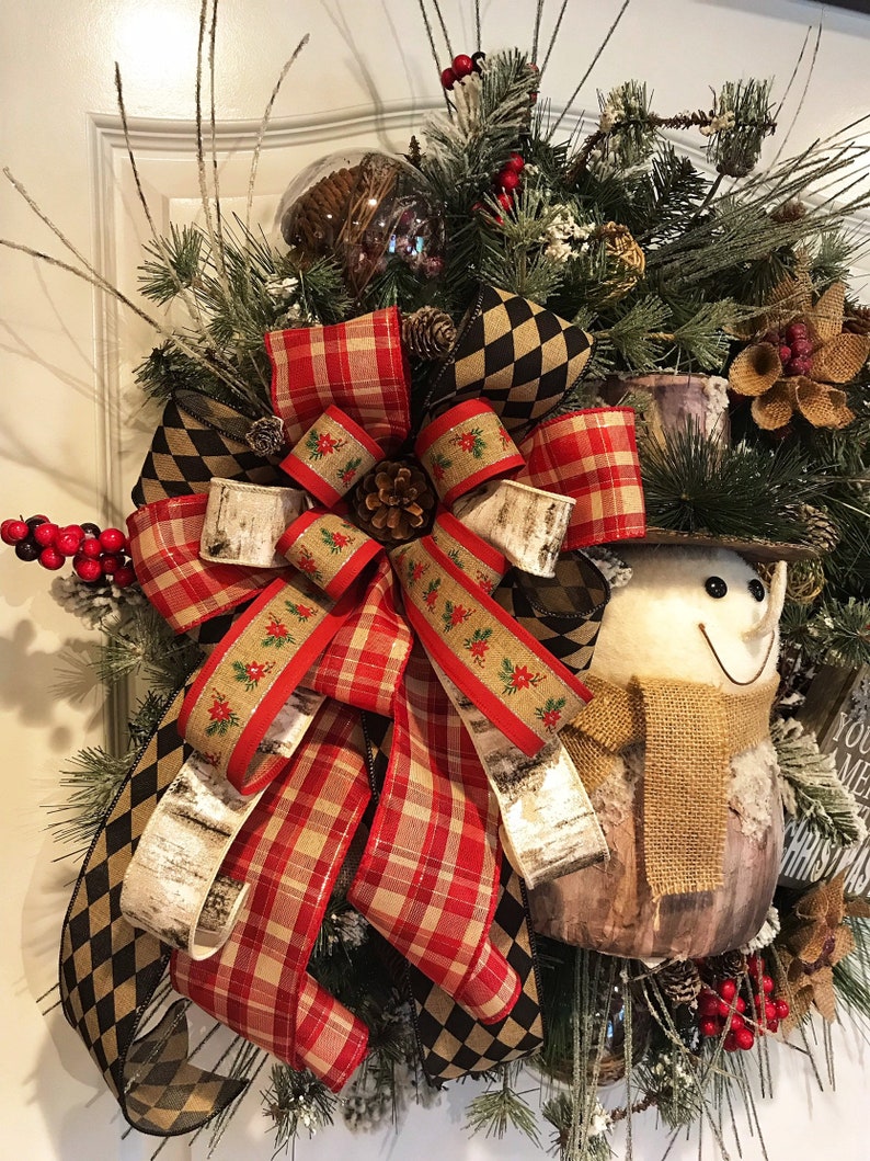 Rustic Wood Snowman Christmas Wreath for Your Door, Snowman Decor ...