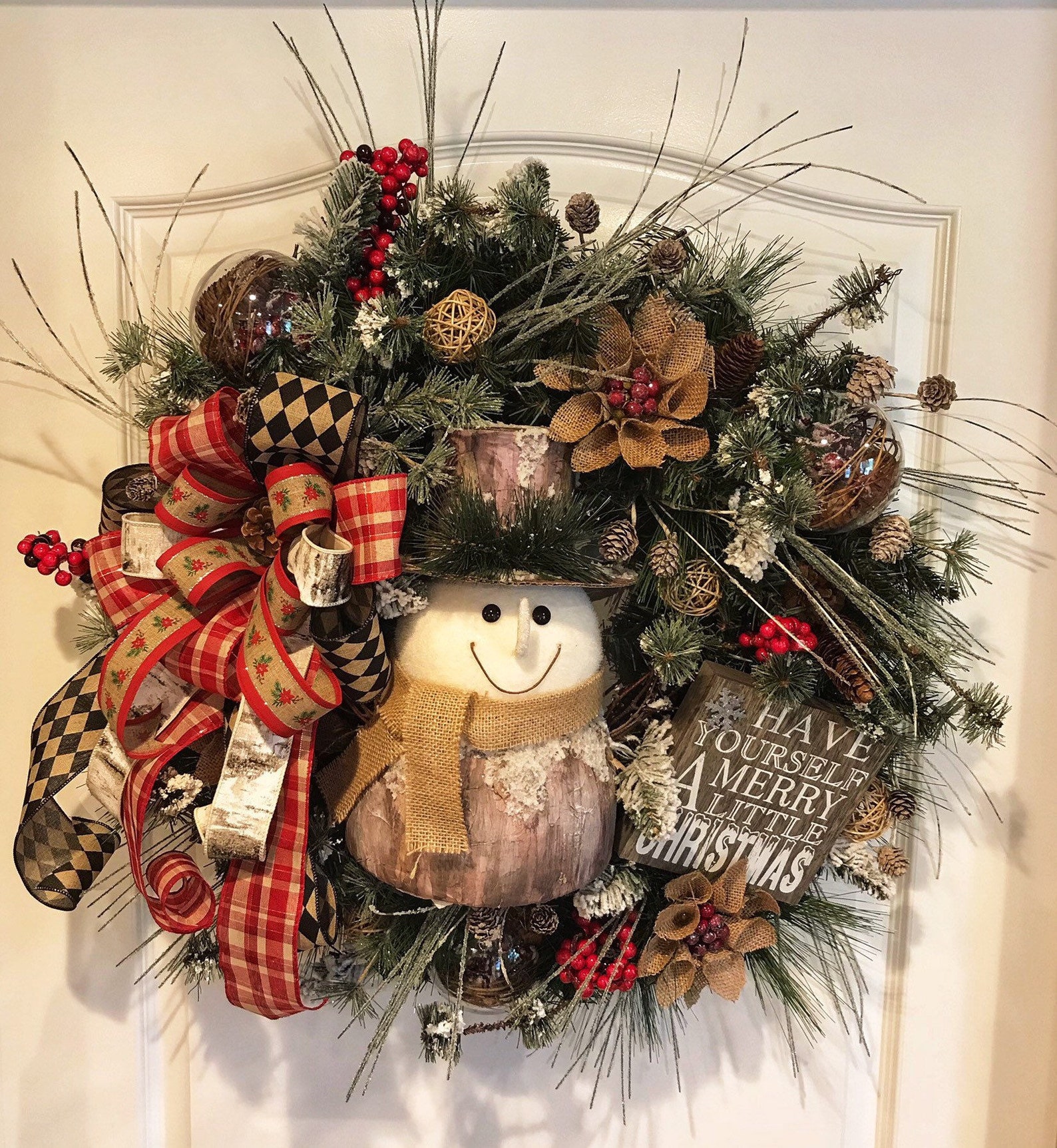 Rustic Wood Snowman Christmas Wreath for Your Door, Snowman Decor ...