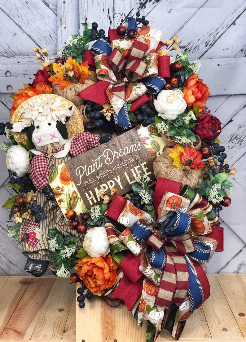 Fall Americana Cow Wreath for Your Door Americana Decor - Etsy