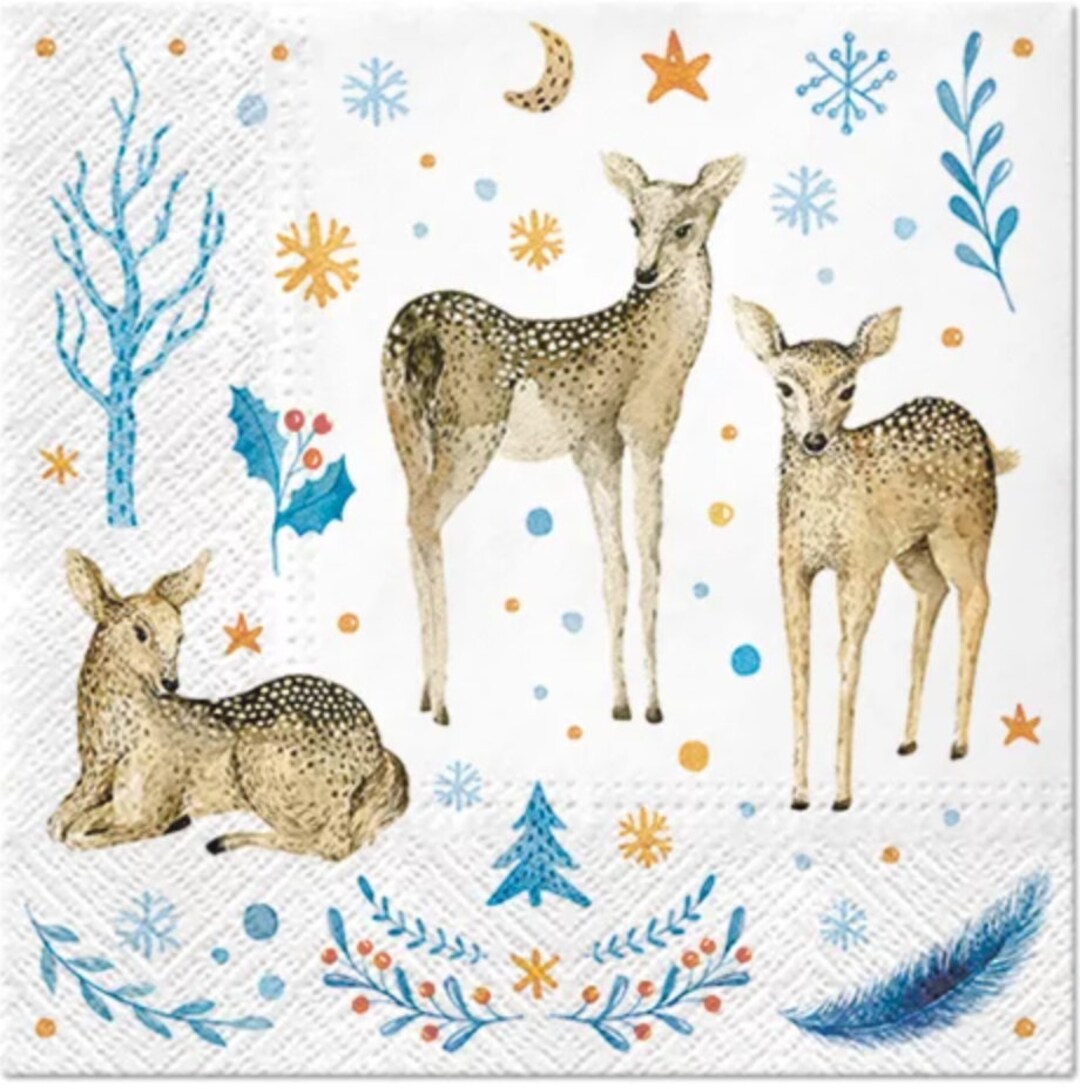 4 Paper Napkins for Decoupage | 4 Decoupage Napkins | Reindeer Family ...
