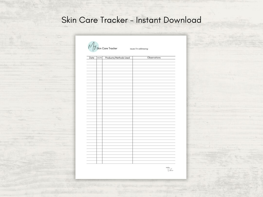 Printable Skin Care Tracker for Midlife, Instant Digital Download PDF ...