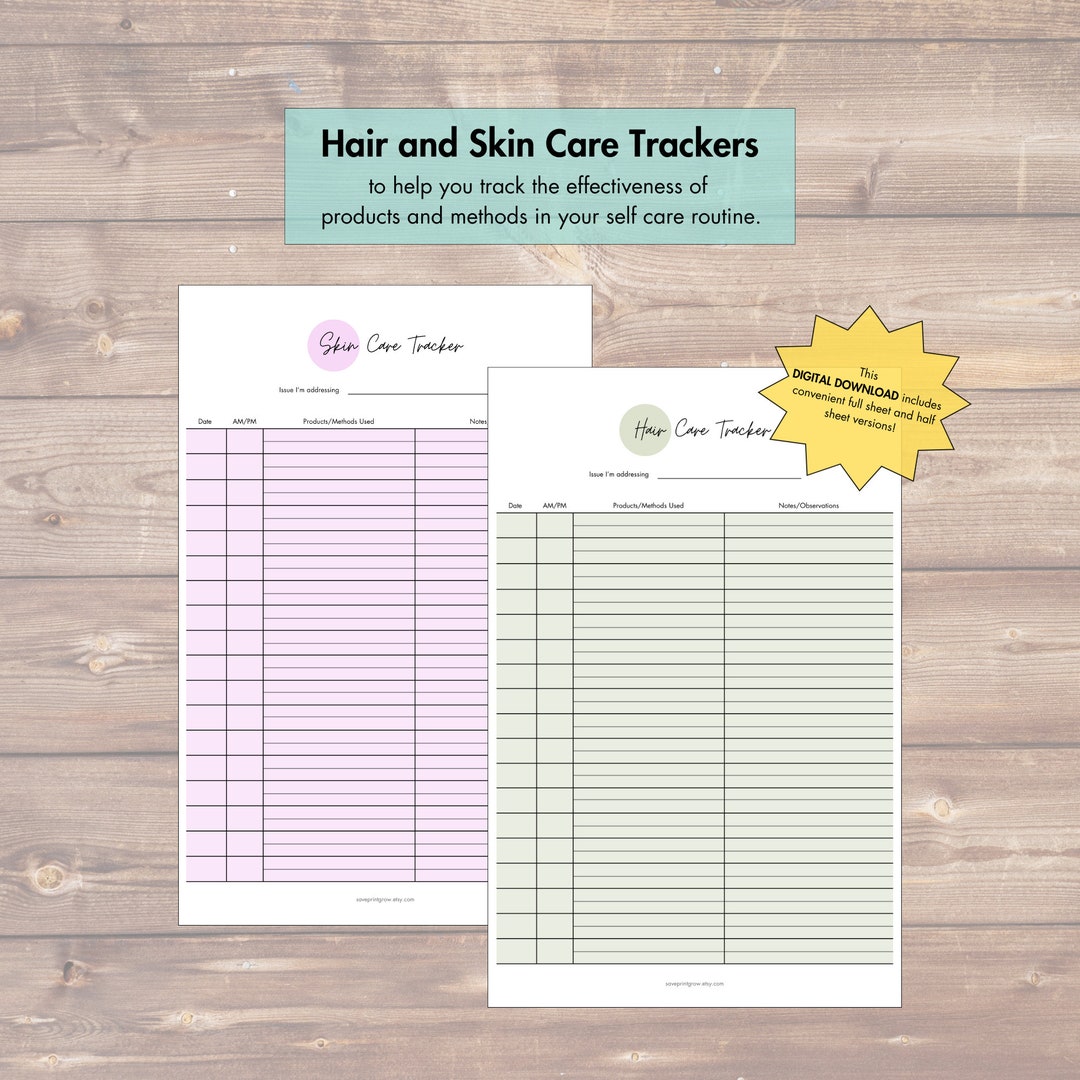 Printable Hair and Skin Care Trackers Fillable Insert Sheets for Self ...