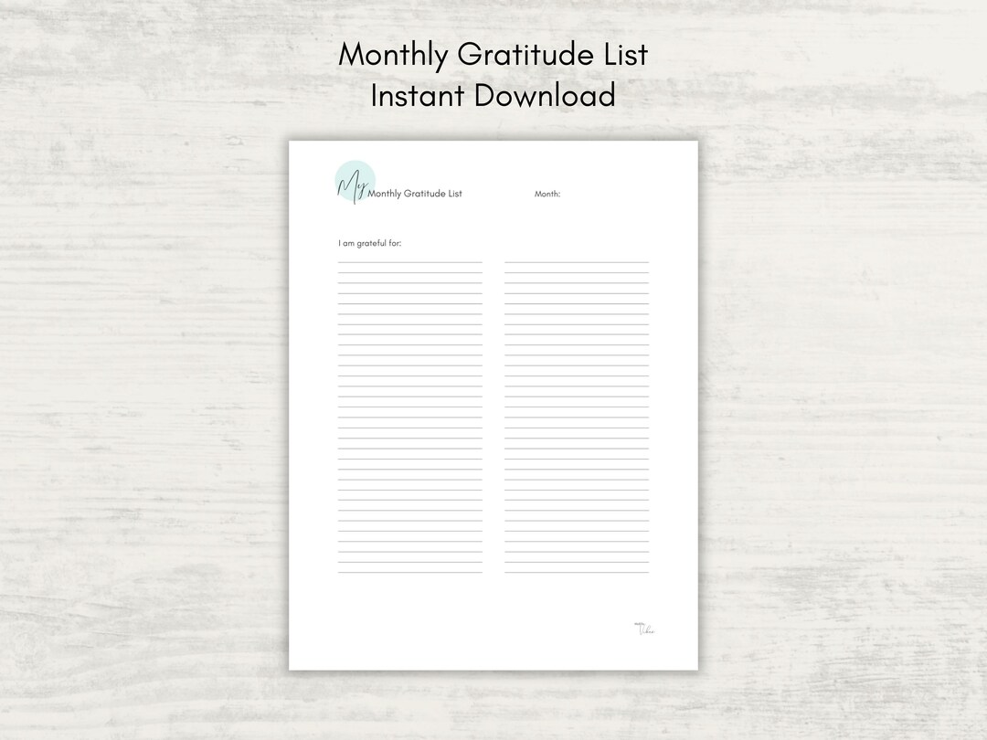 Printable Daily Gratitude List | Self Improvement Journey Sheet for ...